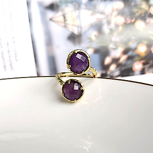 Ladywowu Amethyst Ring, Natural Purple Amethyst Rings for Women, Healing Crystal Stone Ring for Spiritual Jewelry, Bezel Set Gemstone Gold Ring for February Birthstone Jewelry