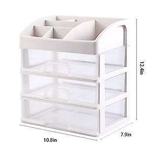 Nenozi Cosmetic Storage Box, White, 3 Large Drawers, 6 Top Compartments, PP Plastic, 11 x 7 x 5.5 in