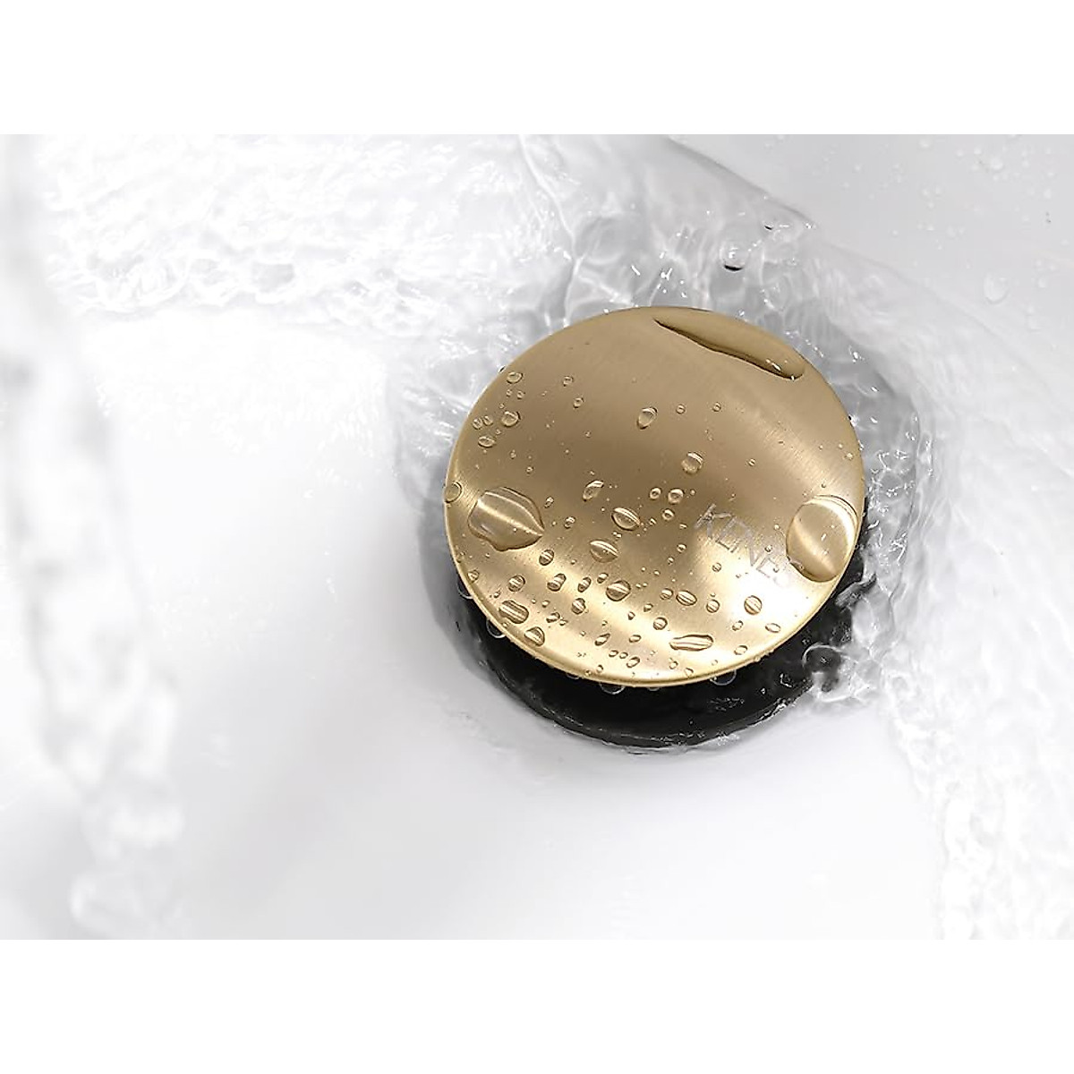 KENES Brushed Gold Waterfall Bathroom Faucet, Modern Single Hole Faucet, Gold Single Handle Bathroom Sink Faucet, with Pop Up Drain & Water Supply Hoses LJ-9035-4