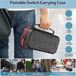Switch OLED Carrying Case Compatible with Switch & Switch OLED, Portable Switch Travel Carry Case Fit for Joy-Pap and Adapter, Hard Shell Protective Switch Pouch Case with 20 Games, Red