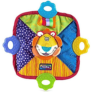 Nuby Teething Blankie Characters May Vary, Red/Yellow/Green/Orange/Blue, 1 Count