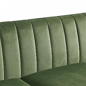 Tidyard Mid Century Modern Chesterfield Sofa Couch, Comfortable Upholstered Sofa with Velvet Fabric and Wooden Frame and Wood Legs for Living Room/Bed Room/Office Green -3 Seats