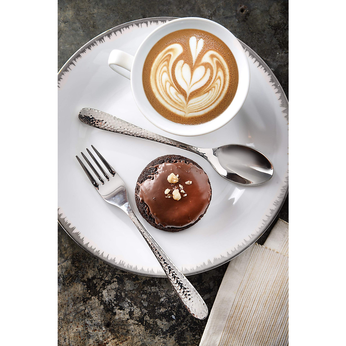 DANIALLI 45 Piece Silverware Set For 8, Includes 5-Piece Hostess Serving Utensil Set, 18 10 Stainless Steel Silverware Set, Modern Fidenza Hammered Flatware Set,Mirror-Polished Dishwasher Safe Cutlery