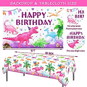 199 Pcs Dinosaur Party Supplies Girl, Hombae Pink Dinosaur Birthday Decorations Backdrop Balloon Garland Artificial Leaves Tablecloth Cake Topper Plate Napkin Cup Straw Knife Spoon Fork Pink
