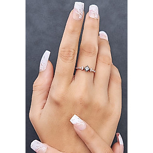 Dfine Jewelry Store 1/2CT Princess Salt and Pepper Diamond Engagement Ring Set For Women Rose Gold Finish 925 Sterling Silver (7.5)