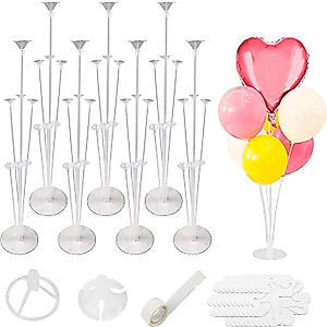 RUBFAC 7 Sets Balloon Stand Kits, Clear Balloon Holder for Table Including Glue, Tie Tool, Flower Clips, Balloon Sticks with Base for Birthday Wedding Party Centerpiece Table Decorations