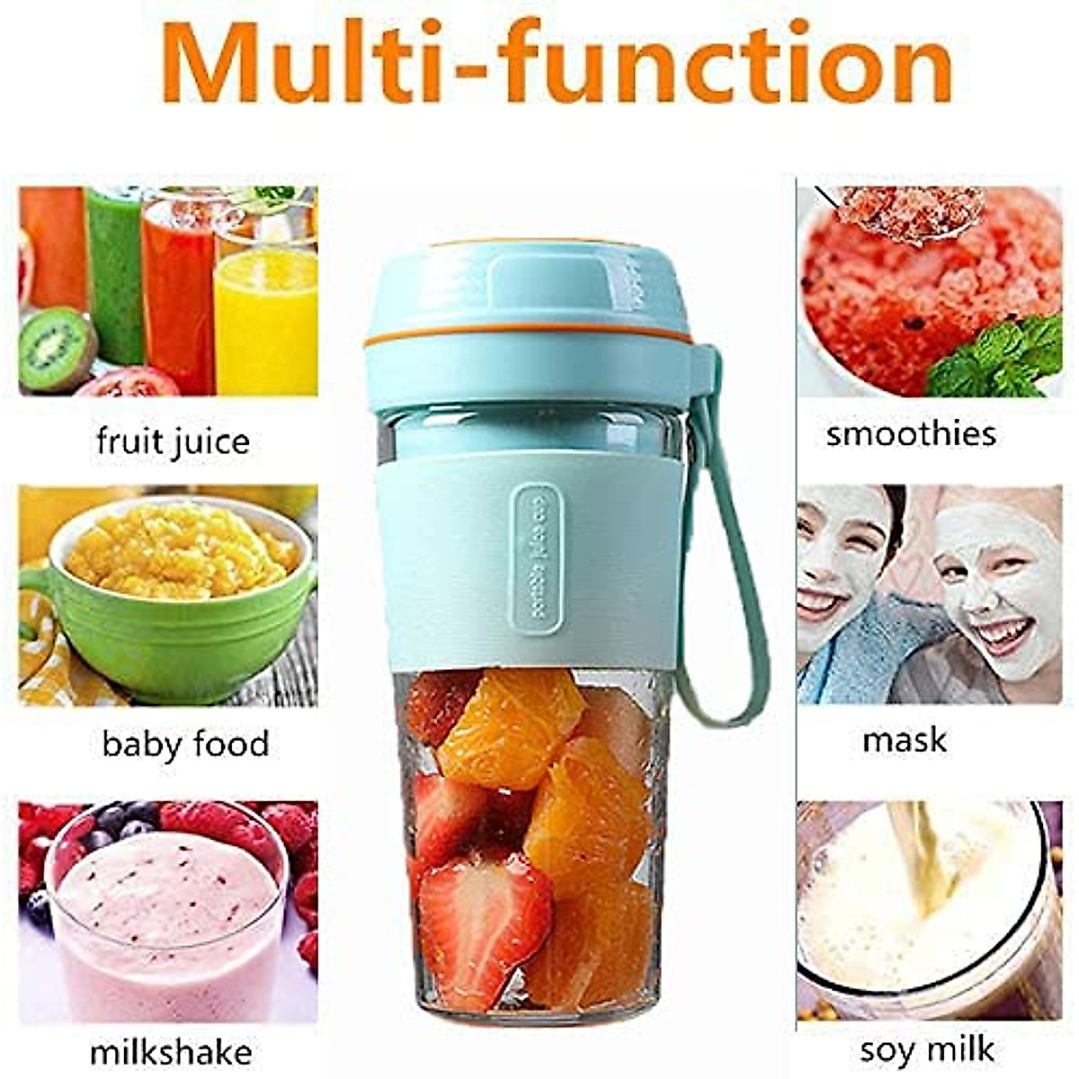 NB Portable Blender USB Rechargeable,Mini Blender For Shake and Smoothies,Travel Blender Portable Juicer, Made with BPA-Free Material,10 oz（Blue）