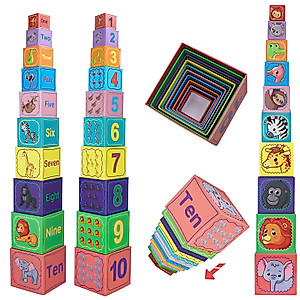 COGO MAN Nesting and Stacking Blocks Stacking Toys for Toddlers Plus Animal Puzzle Toys Set Number Blocks Counting Learning & Educational Toys Education Supplies Montessori Toys
