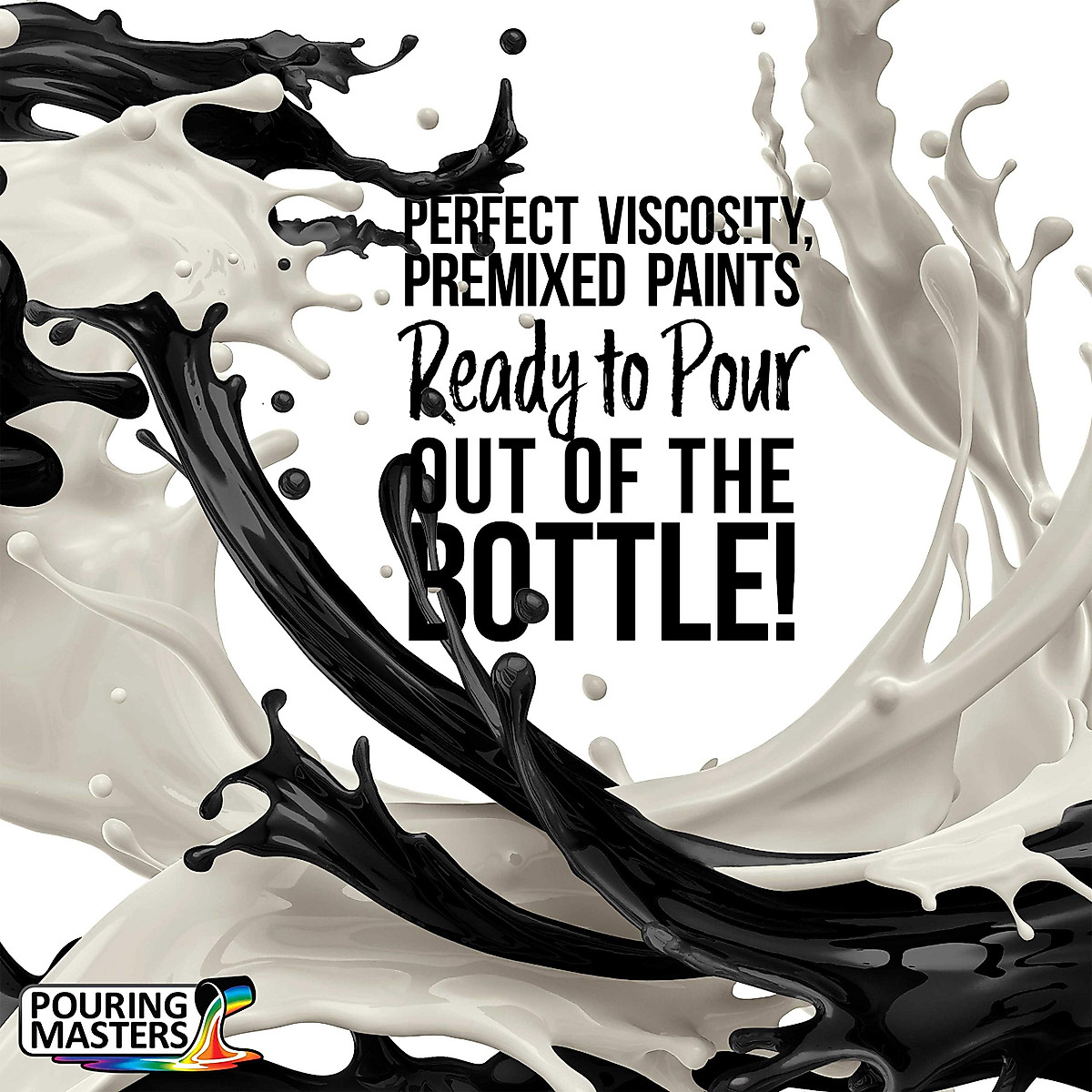 POURING MASTERS Jet Black Acrylic Ready to Pour Pouring Paint - Premium 32-Ounce Pre-Mixed Water-Based - for Canvas, Wood, Paper, Crafts, Tile, Rocks and More