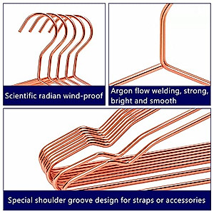 Amber Home 17" Rose Gold Strong Metal Hanger 30 Pack, Copper Clothes Hangers, Heavy Duty Coat Hangers, Standard Suit Hangers for Jacket, Shirt, Dress (Copper, 30)