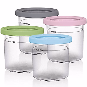 Containers Replacement for Ninja Creami Pints and Lids - 4 Pack, 16oz Cups Compatible with NC301 NC300 NC299AMZ Series Ice Cream Maker - Dishwasher Safe, Leak Proof Lids Pink/Mint/Grey/Blue