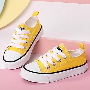 PATPAT Toddler Kid Boys and Girls Slip On Sneakers, Toddler Sneakers Little Kid Big Kid Shoes Canvas Sneaker Toddler Shoes Yellow