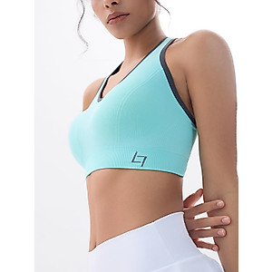 FITTIN Racerback Sports Bras for Women - Padded Seamless High Impact Support for Yoga Gym Workout Fitness Black/Grey/Blue/White M