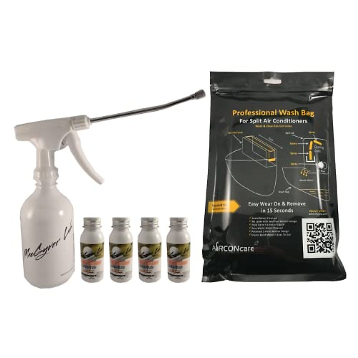 AIRCONcare Organic Air Conditioner Cleaning Kit Concentrate 4 x Standard Wash/Air Conditioner Cleaner for Split Ductless