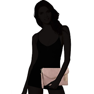 B BRENTANO Fold-Over Envelope Wristlet Clutch Crossbody Bag (Blush)