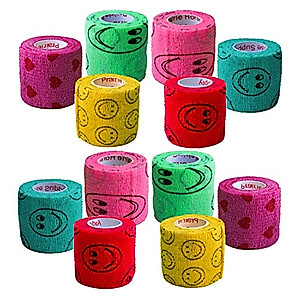 Prairie Horse Supply 2 Inch Vet Wrap Tape Bulk (Assorted Patterns) (Pack of 12) Self Adhesive Adherent Adhering Flex Bandage Grip Roll Dog Cat