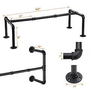 Home Expert Industrial Pipe Clothes Rack 40" Wall Mounted Wall Clothing Rack for Hanging Clothes Black Garment Rack, 1 pack