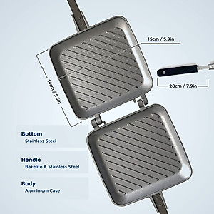 Breakfast Sandwich Maker Grill Press, Grilled Cheese Maker Panini Press Sandwich Toaster Presser - Stove Top Nonstick by Jean Patrique (Silver)