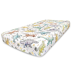 Watercolor Dinosaur Jersey Knit Cotton Crib Sheet | Extra Soft and Stretchy