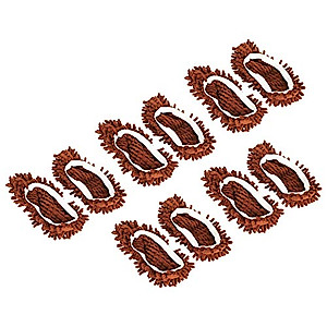 Mop Slippers Shoes Cover, 10Pcs Chenille Mop Slippers Multifunction Floor Cleaning Shoes Dust Cleaner Accessory(Tan)