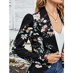 Milumia Women's Floral Print Waterfall Collar Blazer Asymmetrical Hem Suit Outerwear Black X-Large