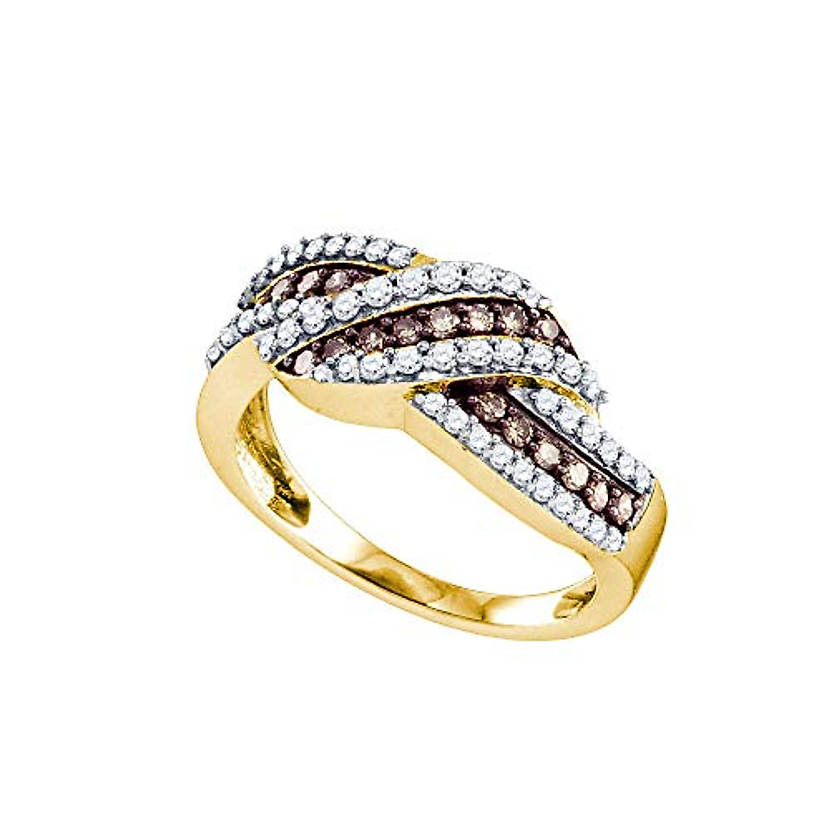 Solid 10k Yellow Gold Round Chocolate Brown Diamond Crossover Band Engagement Wedding Anniversary Ring 3/4 Ct. - Size 8