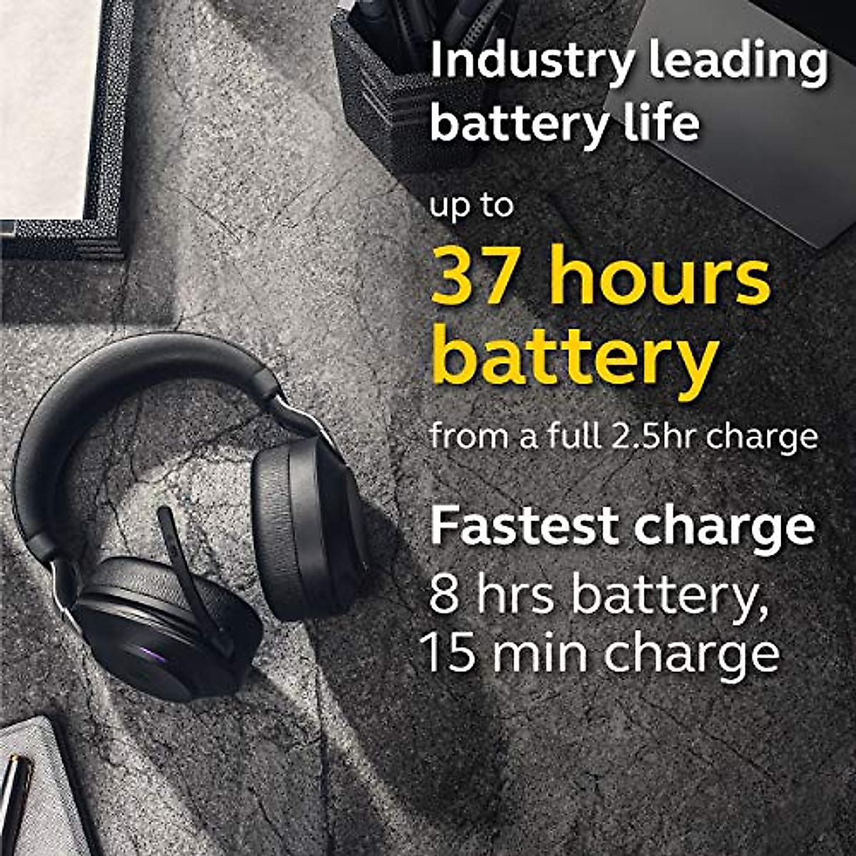 Jabra Evolve2 85 MS Wireless Headphones with Link380a, Stereo, Black – Wireless Bluetooth Headset for Calls and Music, 37 Hours of Battery Life, Advanced Noise Cancelling Headphones