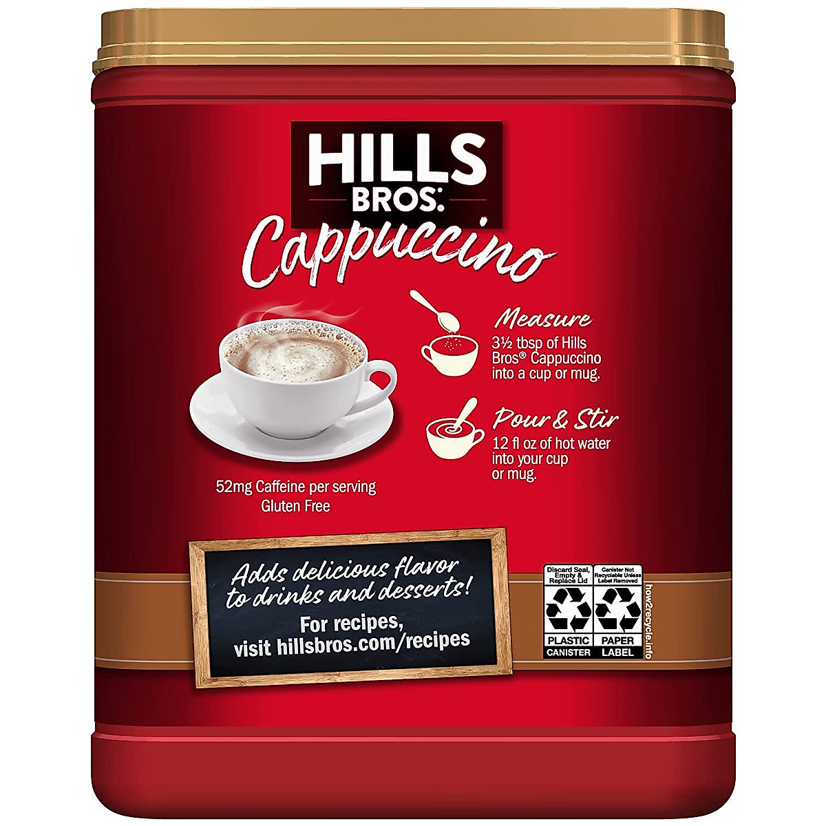 Hills Bros. Instant Cappuccino Mix, English Toffee Cappuccino Mix - Easy to Use and Convenient - Frothy, Decadent Cappuccino with a Buttery Toffee Flavor (16 Ounces, Pack of 1)