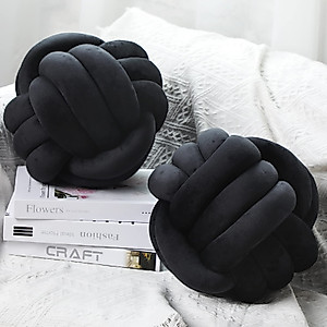 Namalu 2 Pieces Knot Ball Pillows Round Plush Aesthetic Cushion Pillows Soft Stress Relieving Cute Decorative Knotted Pillows for Kids Bed Sofa Bedroom Decor (Black, 7.87 Inches)