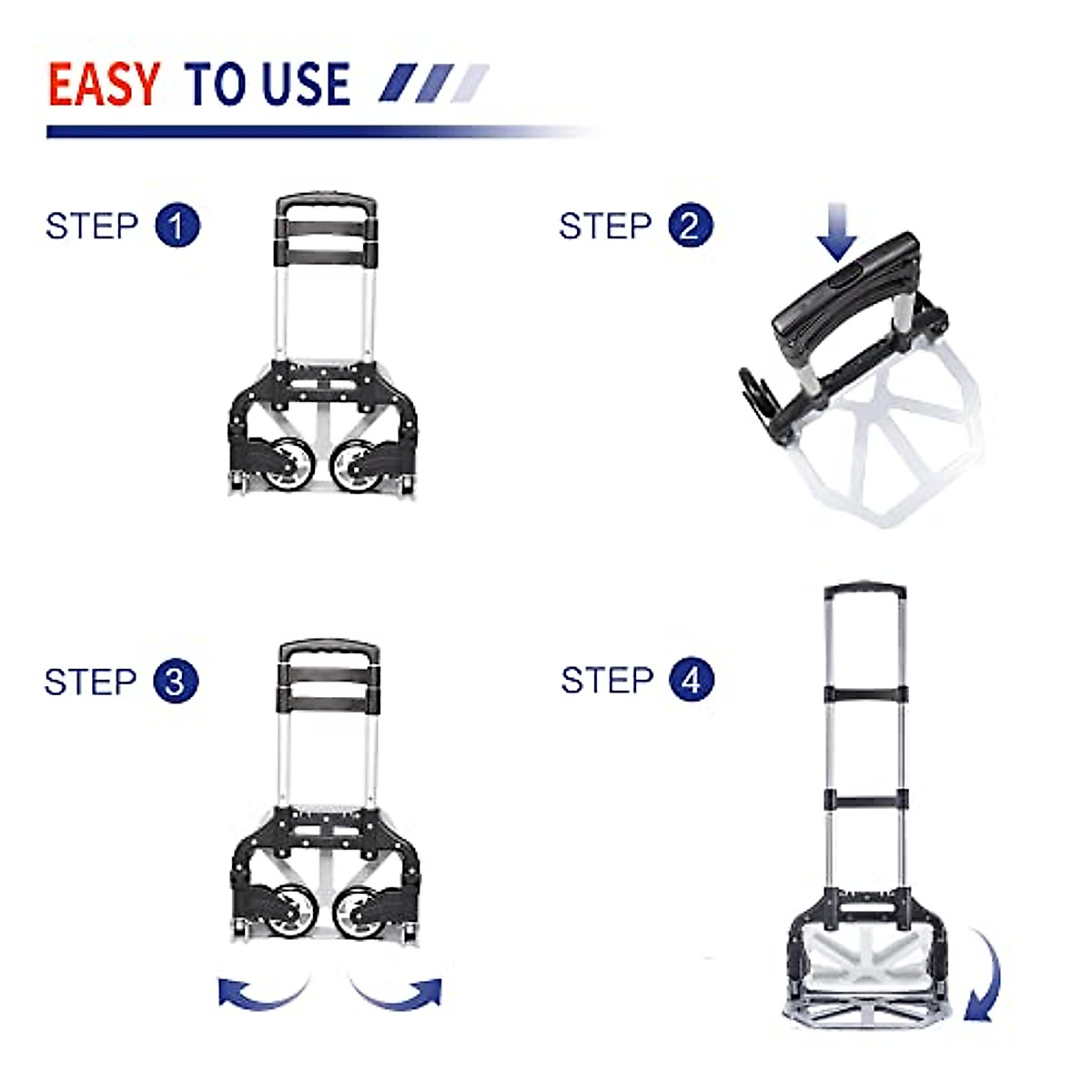 150lbs Folding Hand Truck Dolly, Aluminium Portable Folding Dolly cart with Bungee Rope,Black Platform Truck