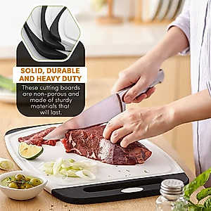 Spring Chef Professional Cutting Boards for Kitchen With Soft Grip Handles – Deep Juice Grooves – Non-porous and Non-slip Chopping Board – Dishwasher Safe – BPA Free Plastic – Set of 3 – Color Choices