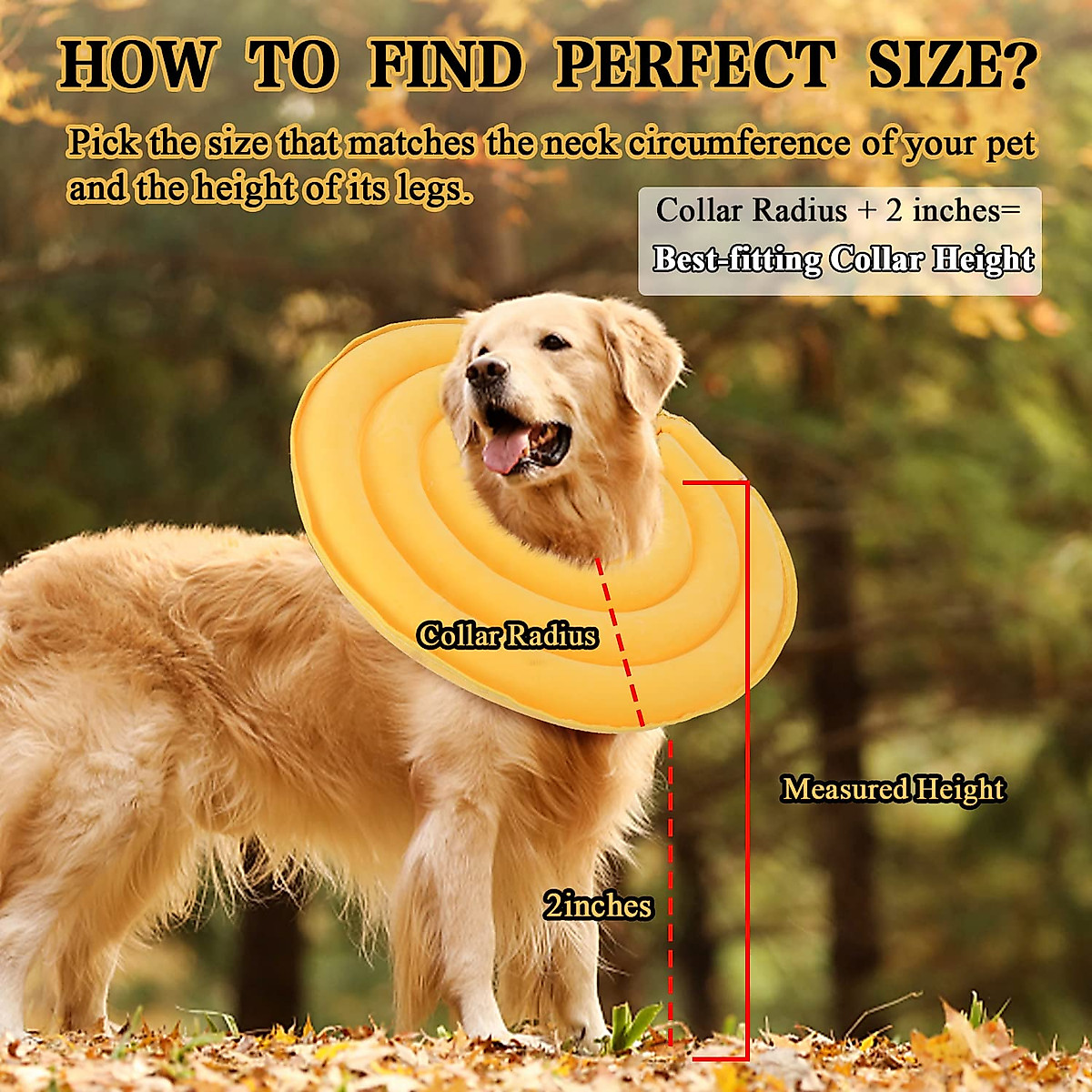 BABYLTRL Dog Cone Collar for After Surgery, Inflatable Pet Recovery Collar for Dogs and Cats, Soft Protective Recovery Cone to Prevent Pets from Touching Stitches, Wounds and Rashes (M, Yellow)