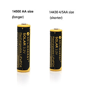 GEILIENERGY 4 Pack 4/5 AA(NOT AA Size) 14430 3.2v 500mAh LiFePO4 Lithium Rechargeable Solar Battery Pack Replacement for Outdoor Solar Lights