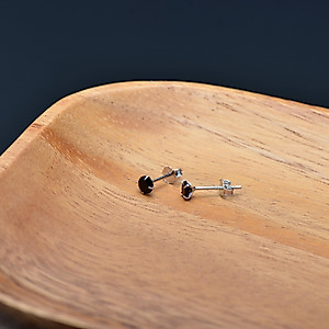 Black Cubic Zirconia Studs Sterling Silver Earrings for Women Man, 3 mm