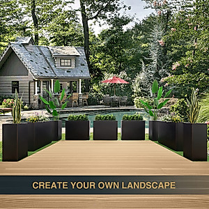 Wallowa Metallic Heavy Planter for Outdoor Plants, 38Lx10Wx30H Inches Tall and Long Metal Divider Planter Box with Hand Brushed Gold Edge for Outside & Indoor, 66 Pounds (Black)