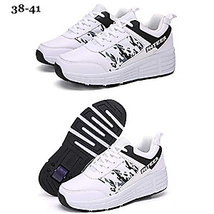 UGUHU Shoe with Wheels Retractable Skateboarding Outdoor Roller Skate Shoes Wheels Shoes Cross Trainers Sneakers for Boys Girls,WhiteSingleWheel-31