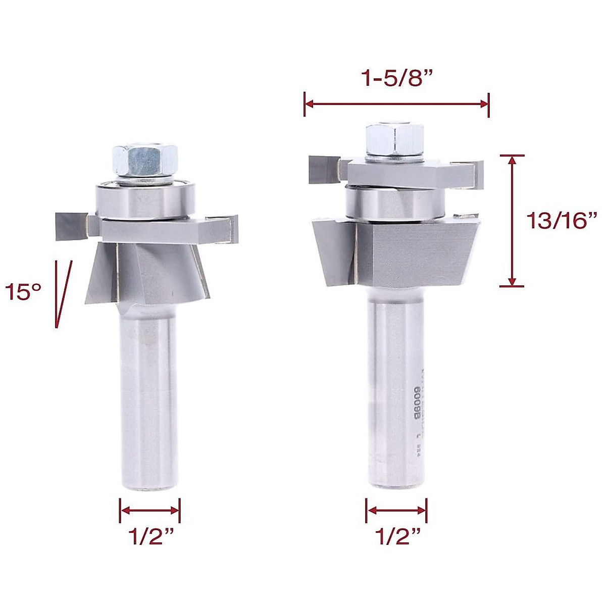Whiteside 6009 15° Shaker Cabinet Door Router Bit Set, 1/2" Shank, for 1/4" Panels, 2-Piece