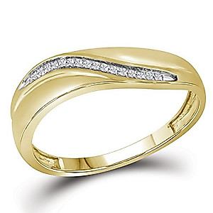 Sizes - L = 5.5, M = 11.5 - 10K Yellow Two Tone Gold Round Diamond Halo Circle Trio Three Ring Set - Matching His and Hers Engagement Ring & Wedding Bands - Prong Set Solitaire Center Setting Shape (1/5 cttw.) - Please use drop down menu to select your de