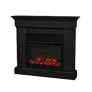 Real Flame Crawford Slim Indoor Electric Fireplace, Black, Free-Standing with Real Wood Mantel Finish - 6 Flame Colors, Adjustable Thermostat, 120V, 1400W, 5100 BTUs