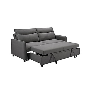 74.5" W Futon Loveseat W/Pull Out Sleeper Couch Bed and 2 Pillows,3 in 1 Reclining Backrest Love Seat Convertible Queen Size Sleeper&Sofabed for Home Apartment Office Living Room