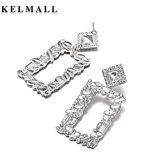 Crystals Rectangle Geometric Dangle Earrings, Rhinestone Statement Drop Earrings for Women KELMALL COLLECTION