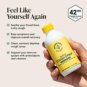 Beekeeper's Naturals Propolis Honey Cough Syrup Daytime for Adults Elderberry, Bee Propolis, Buckwheat Honey - Immune Support & Throat Soothing, 4 oz