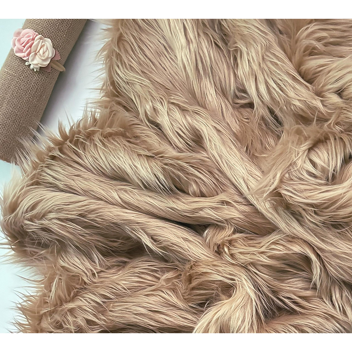 Bianna Peanut Butter Brown Faux Fur Fabric, by The Yard, American Seller, Luxury Shag Shaggy Material for Crafting, Sewing, Costumes, Fursuits, Home Decor (12x12 inches)