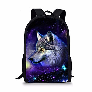 Dellukee Middle School Backpack 3D Wolf Printed Black Book Bag For Teens Boys Girls One_Size