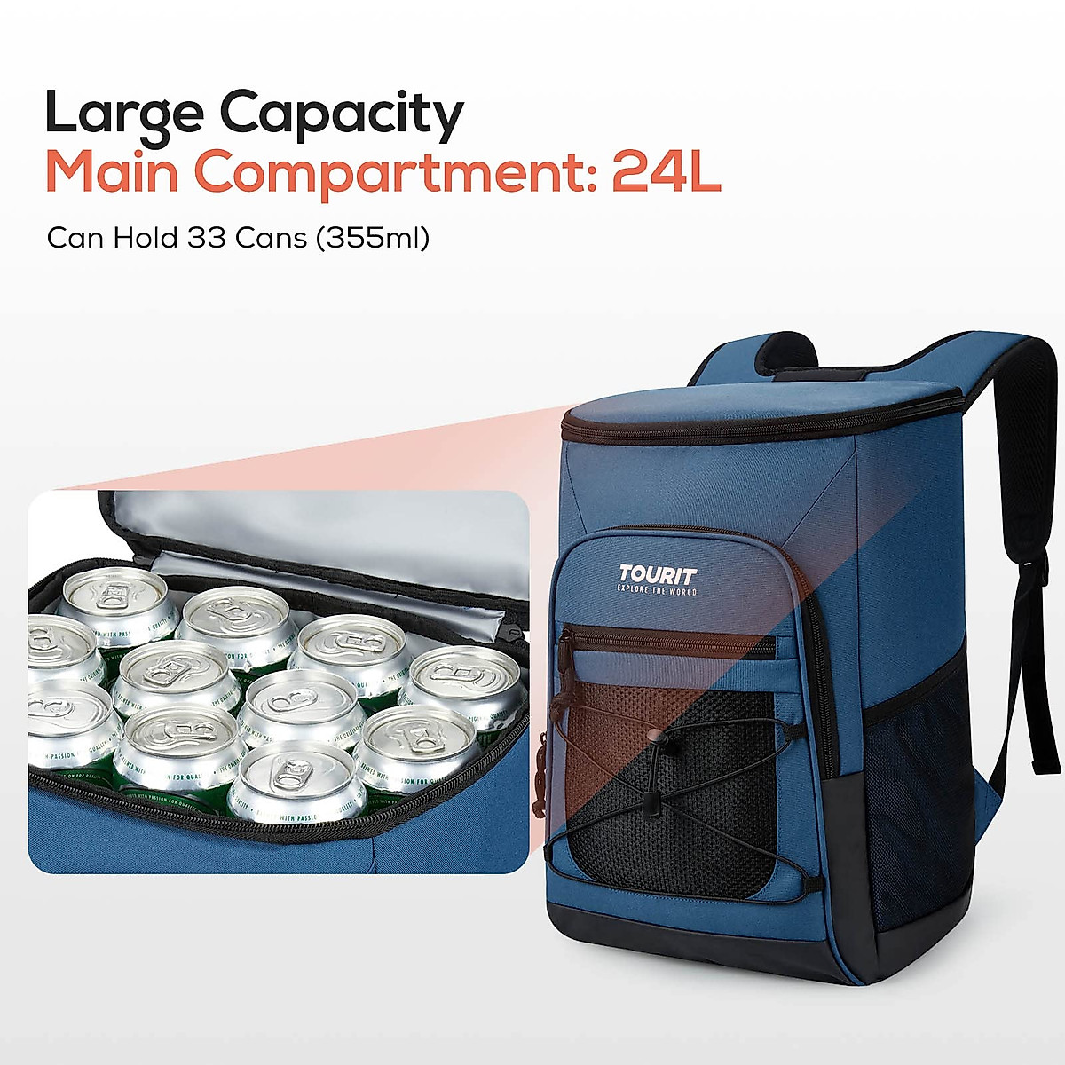 TOURIT Cooler Backpack Insulated 33 Cans Leakproof Backpack Cooler Lightweight for Picnics, Camping, Hiking, Beach, Trip