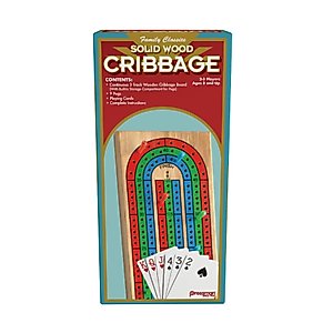 Family Classics Cribbage - Solid Wood Continuous 3 Track Board with Built-In Storage Compartment for Pegs