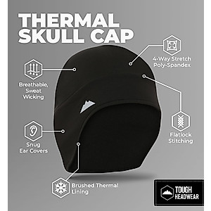 Tough Headwear Thermal Helmet Liner Skull Cap, Hard Hat Liner, Mens Beanie, Winter Cycling Cap & Running Gear, Ski Hat Black