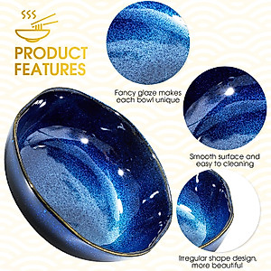 Patelai 2 Pieces 47 OZ Ceramic Salad Bowls Noodles Ramen Bowls Set Porcelain Large Serving Bowls Dishwasher Microwave Safe Cold Heat Resistant for Soup Pasta Rice Salad Dark and Light Blue Glazed