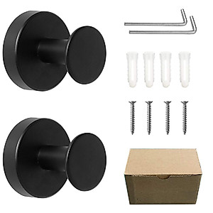 WaaWee 2 Pack Matte Black Robe Towel Hook, Wall Mount Stainless Steel Wall Hook, Heavy Duty Coat Hooks for Bathroom Kitchen Home Storage