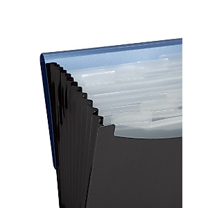 Smead Poly Frequency Expanding File, 12 Pockets, Flap and Cord Closure, Letter Size, Blue/Black (70863)